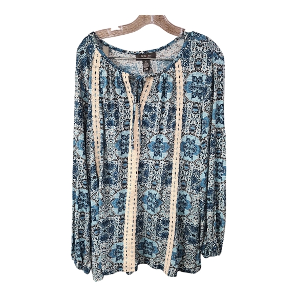 Style & Co. | Tops | Style Co Boho Blue Patterned Top 3x | Poshmark